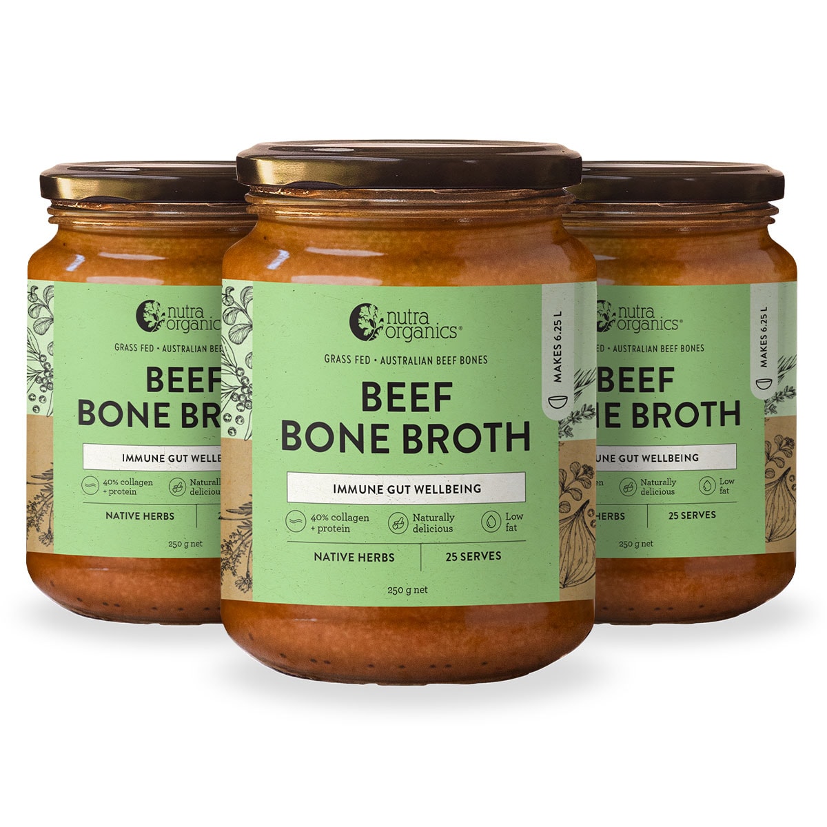 Nutra Organics Beef Bone Broth Concentrate - Native Herbs 250g 3 Pack ...