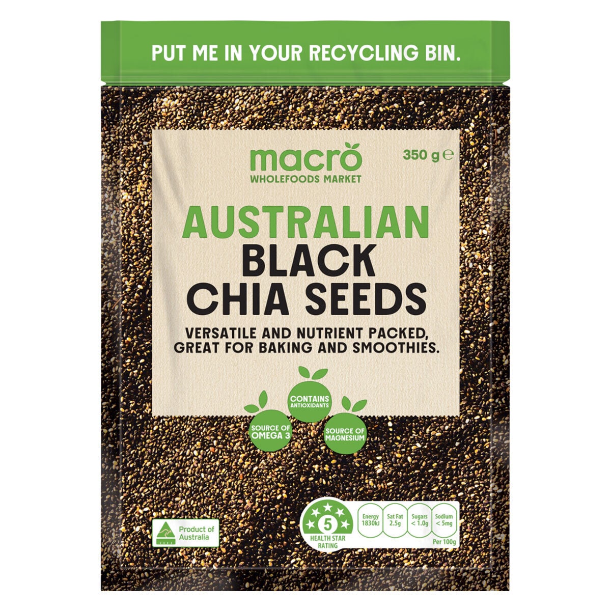 Macro Black Chia Seeds 350g | Healthylife