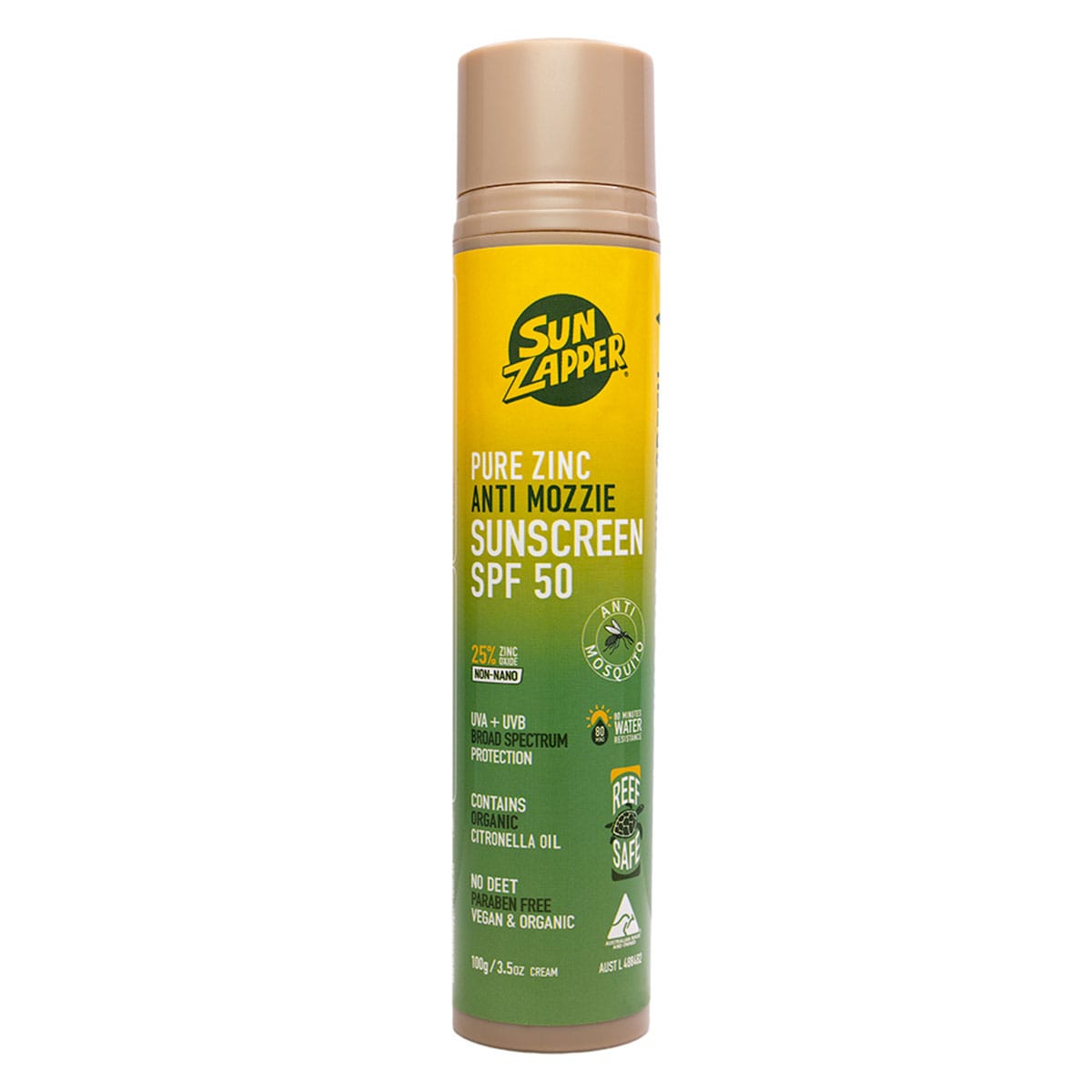 Sun Zapper Pure Zinc Anti Mozzie Sunscreen Cream SPF50 - 100g Pump Tube ...