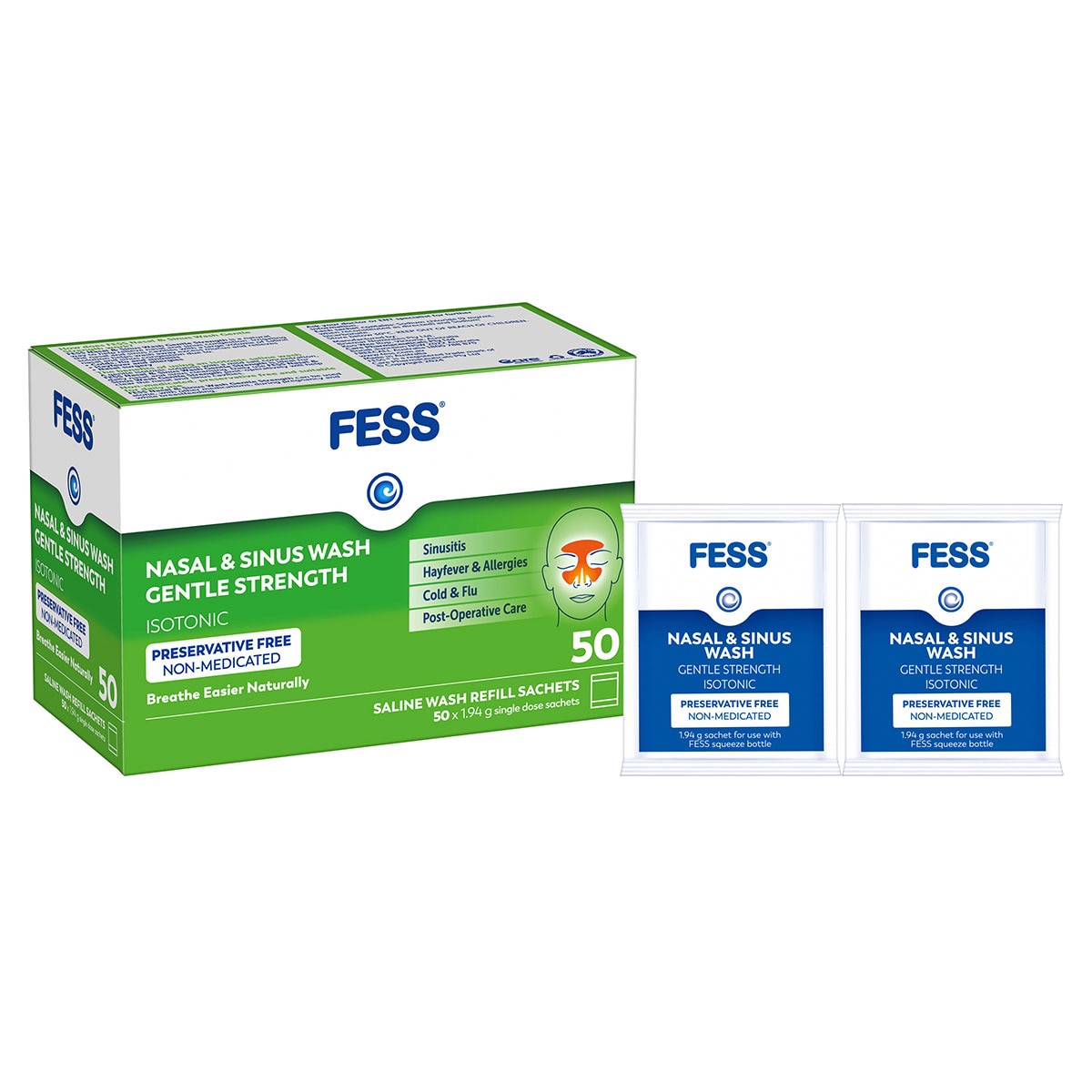 Fess Nasal & Sinus Wash Refill Gentle Strength 50 Sachets | Healthylife