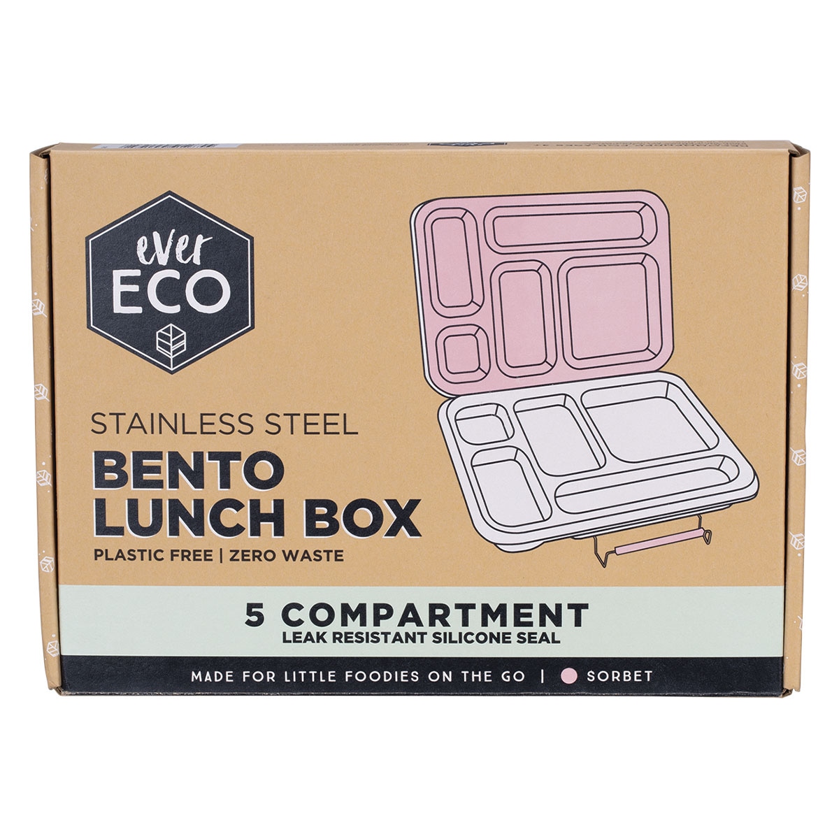 Ever Eco Stainless Steel 5 Compartment Bento Lunch Box Sorbet | Healthylife