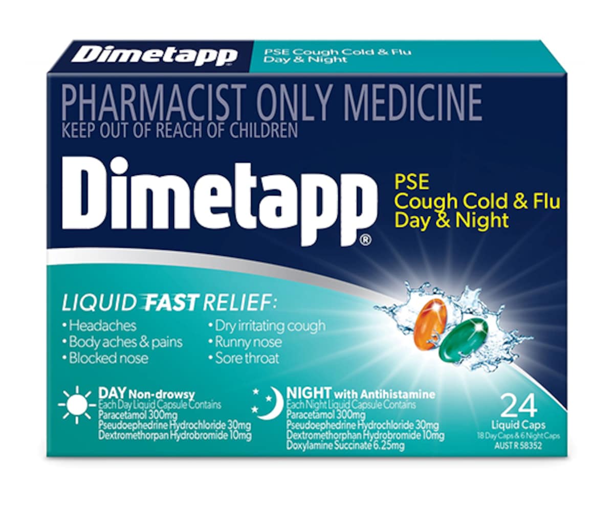 Dimetapp Day & Night Cough, Cold & Flu with Decongestant 24 Liquid Caps ...