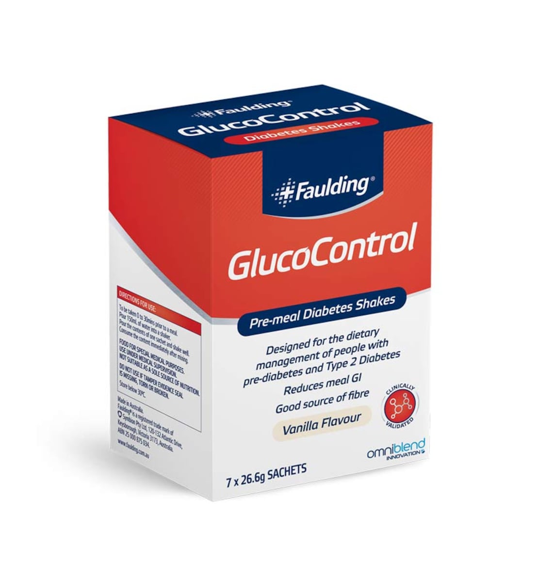 Faulding Glucocontrol Shake Vanilla 26.6g x 7 Sachets | Healthylife