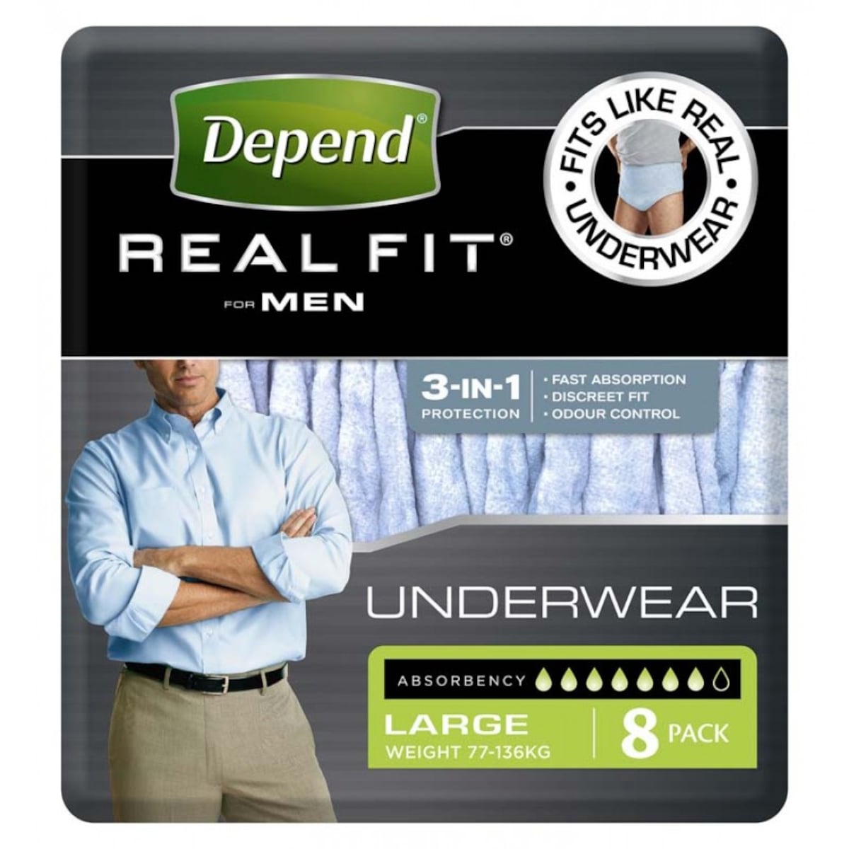 Depend Real Fit for Men Underwear Large 8 Pack | Healthylife