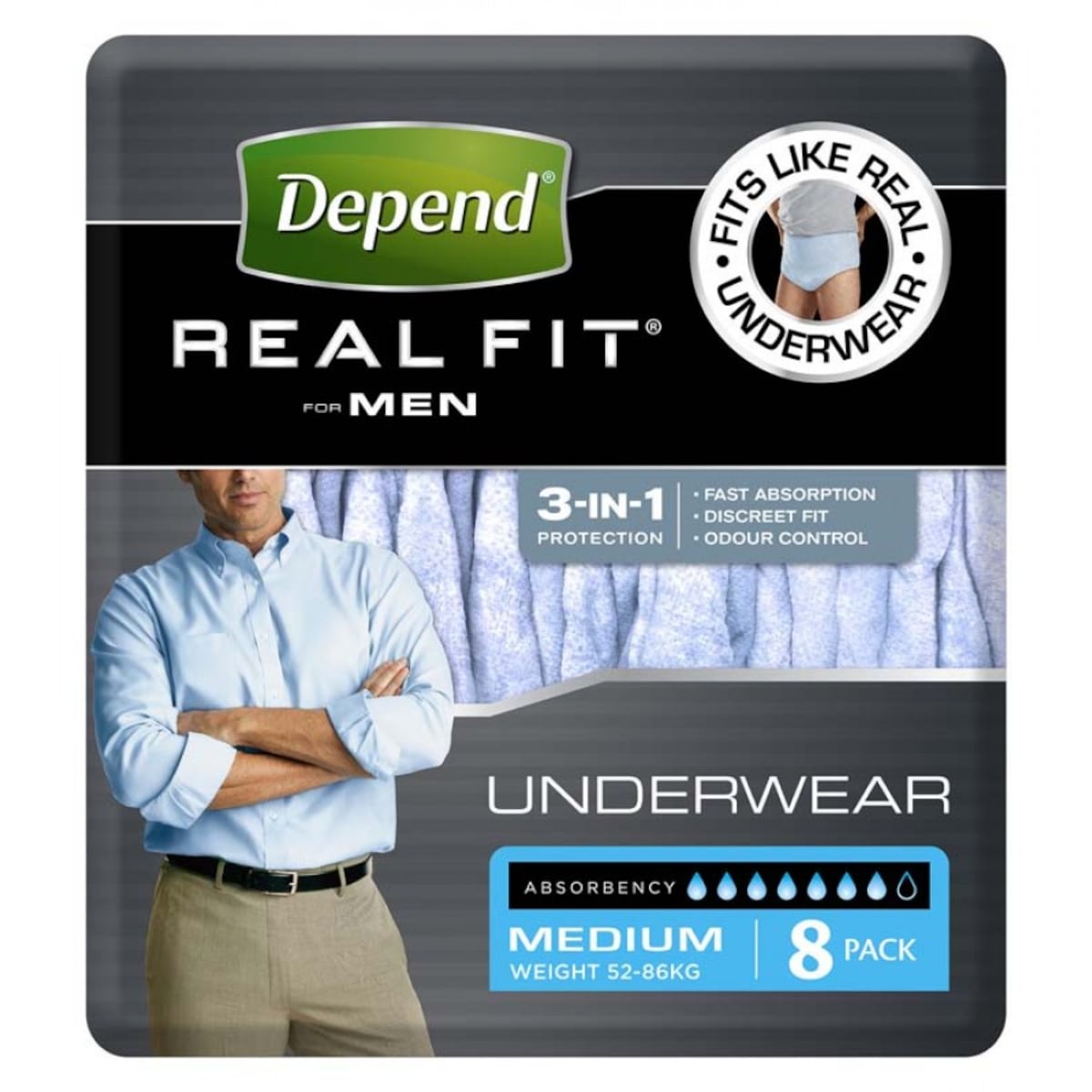 Depend Real Fit for Men Underwear Medium 8 Pack | Healthylife
