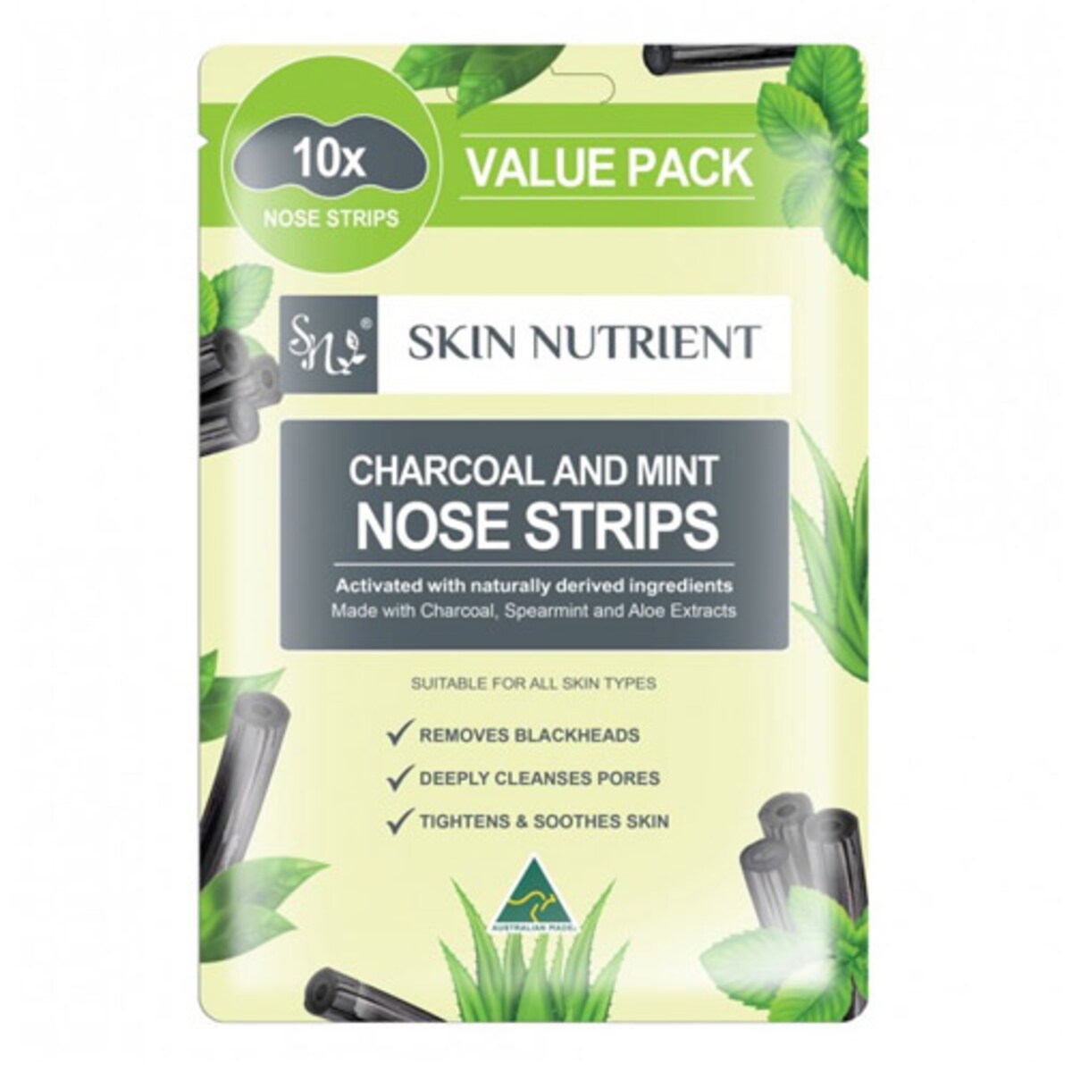 Skin Nutrients Charcoal & Mint Nose Strip 10 Pack | Healthylife