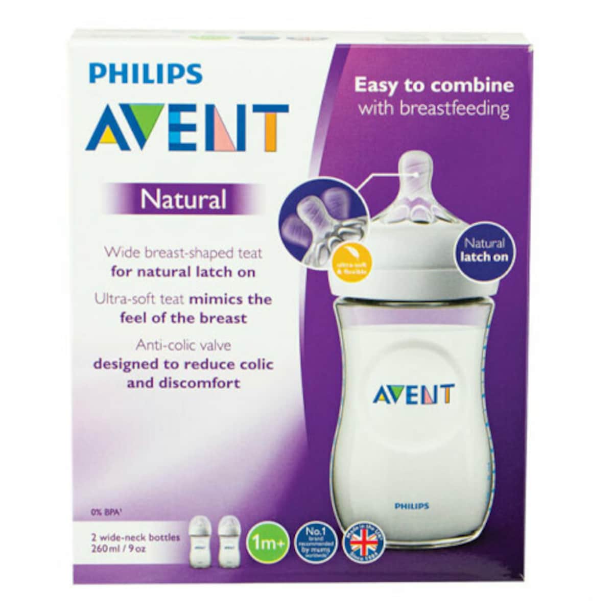 Avent Natural Baby Feeding Bottle Clear BPA Free 2 x 260ml | Healthylife