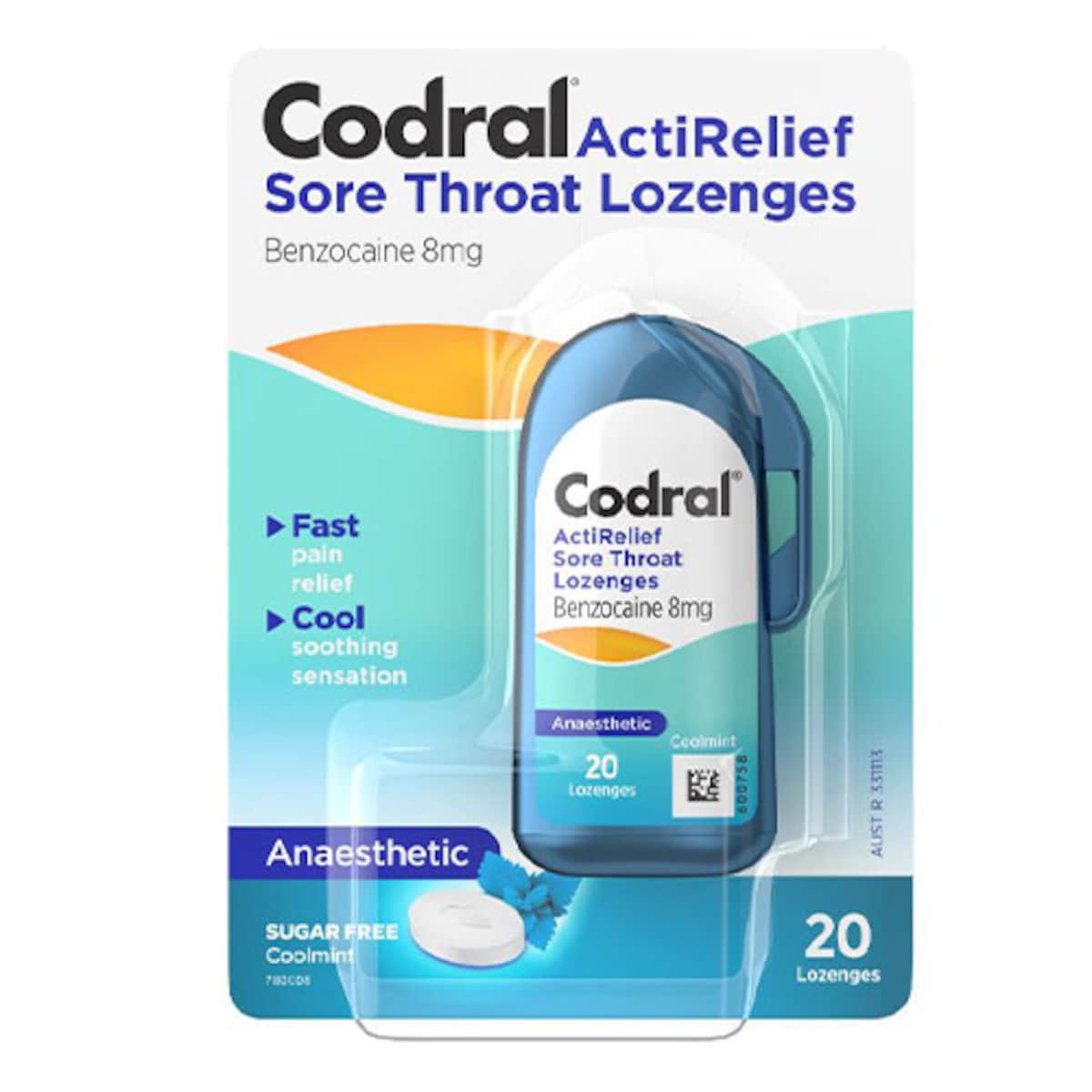 Codral ActiRelief Sore Throat Lozenges Anaesthetic CoolMint 20 Pack ...
