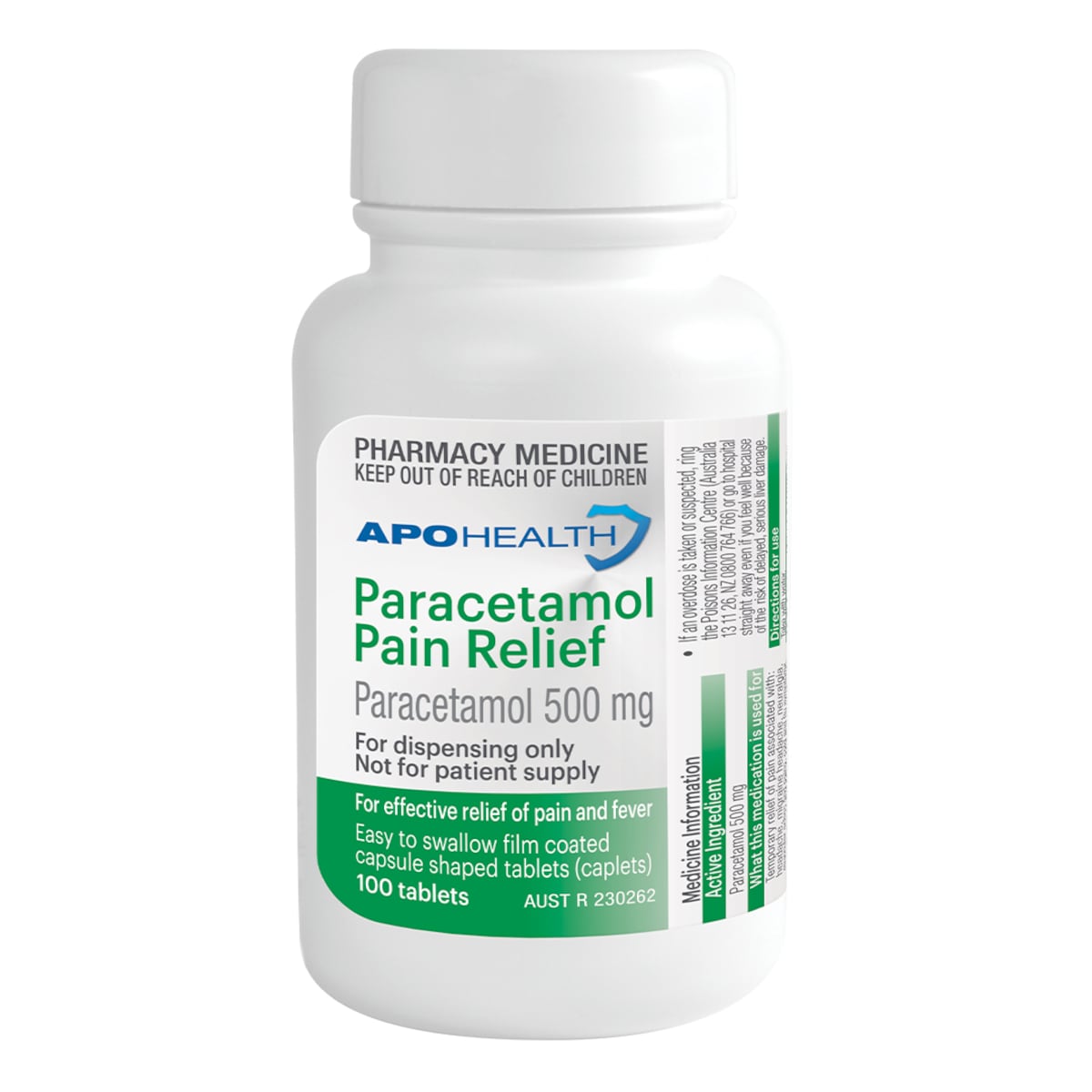 APOHEALTH Paracetamol Pain Relief 500mg 100 Tablets Bottle | Healthylife