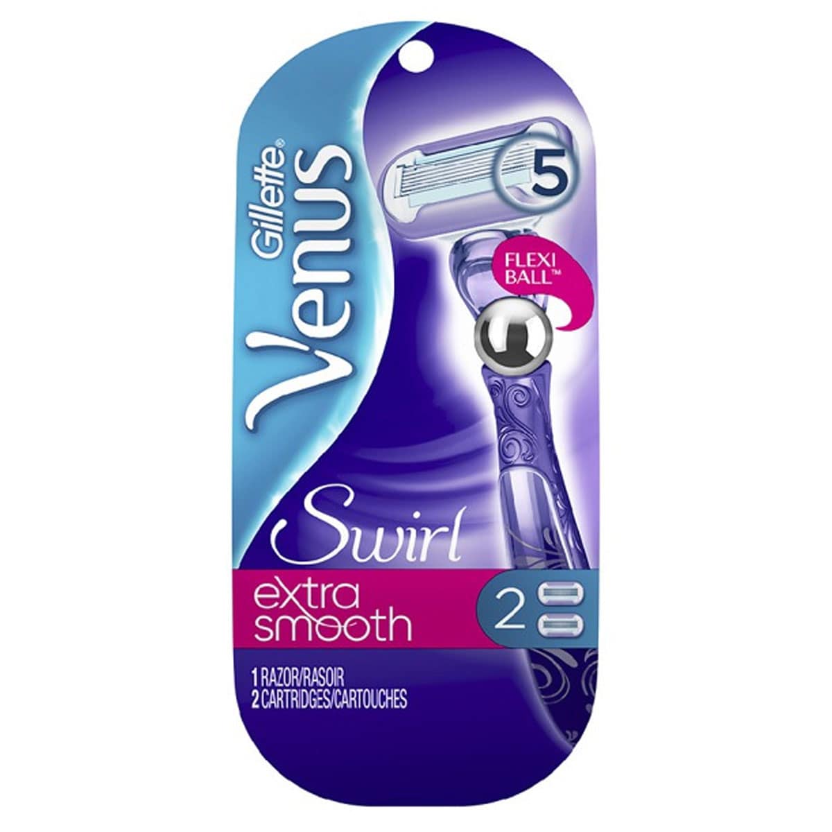 Gillette Venus Swirl Razor with Flexiball + 2 Replacement Cartridges ...