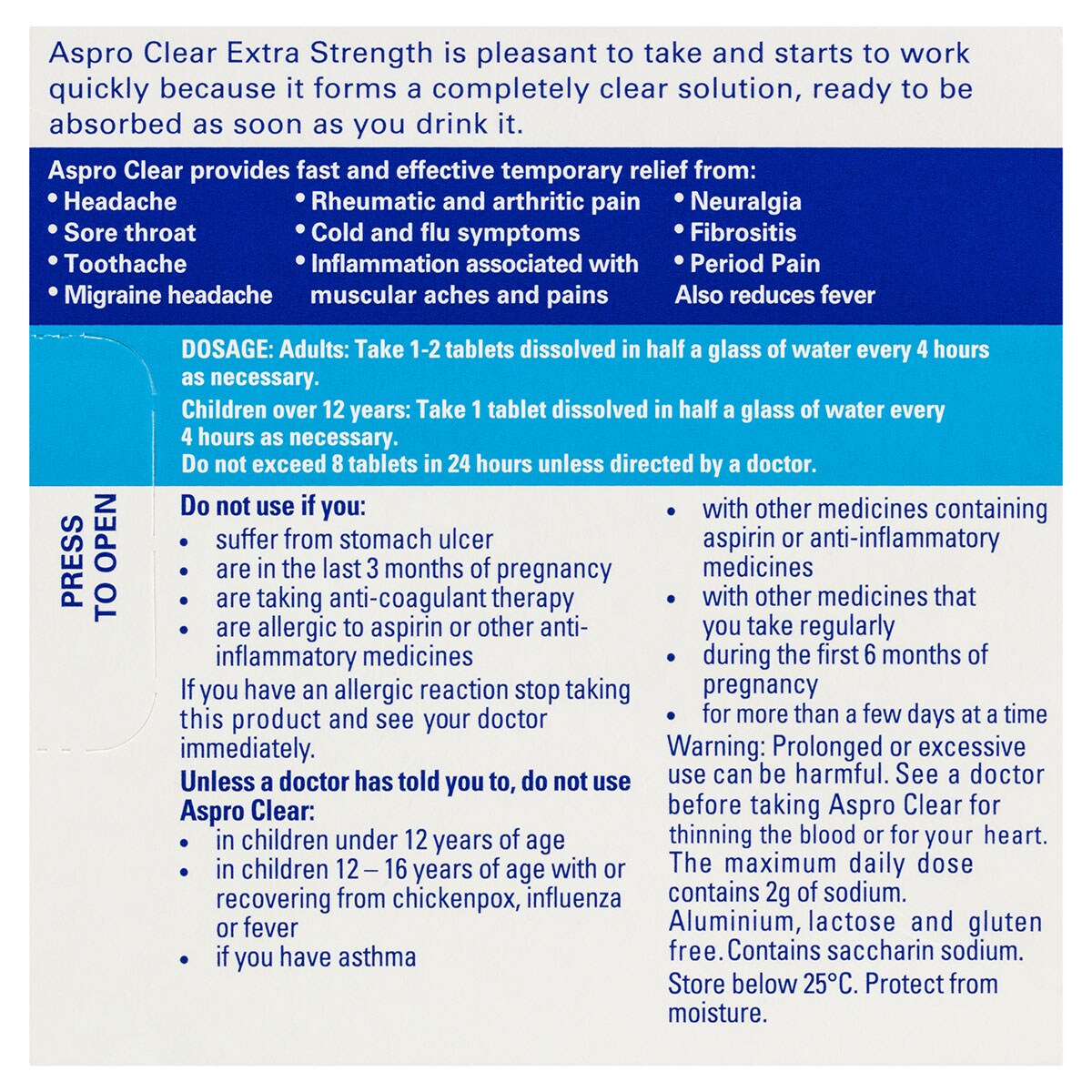 Aspro Clear Extra Strength Pain Relief 16 Soluble Tablets