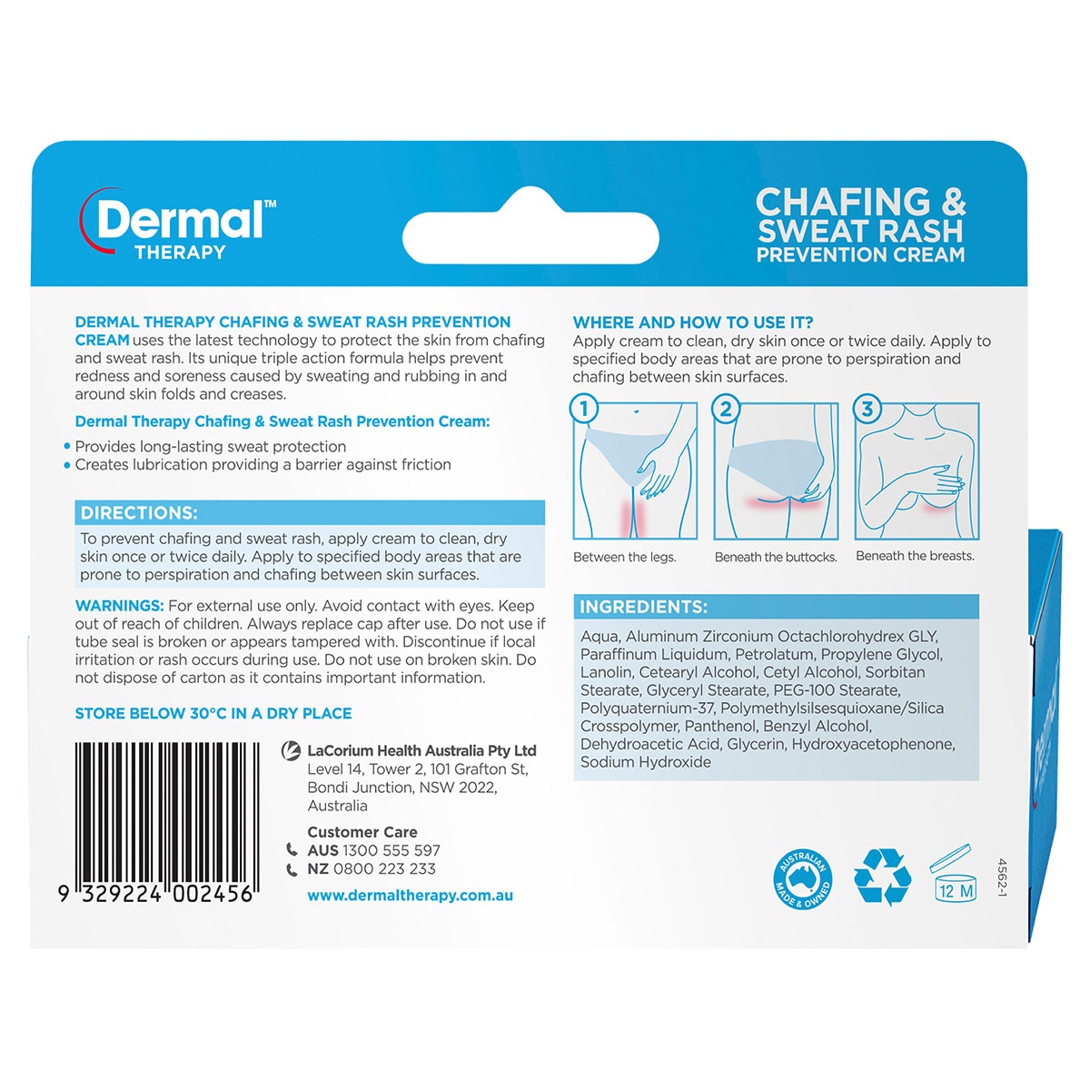 Dermal Therapy Chafing & Sweat Rash Prevention Cream 75g