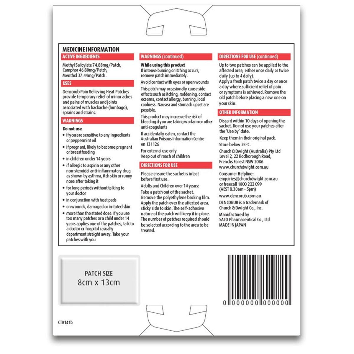 Dencorub Pain Relieving Heat Patches 3 Pack