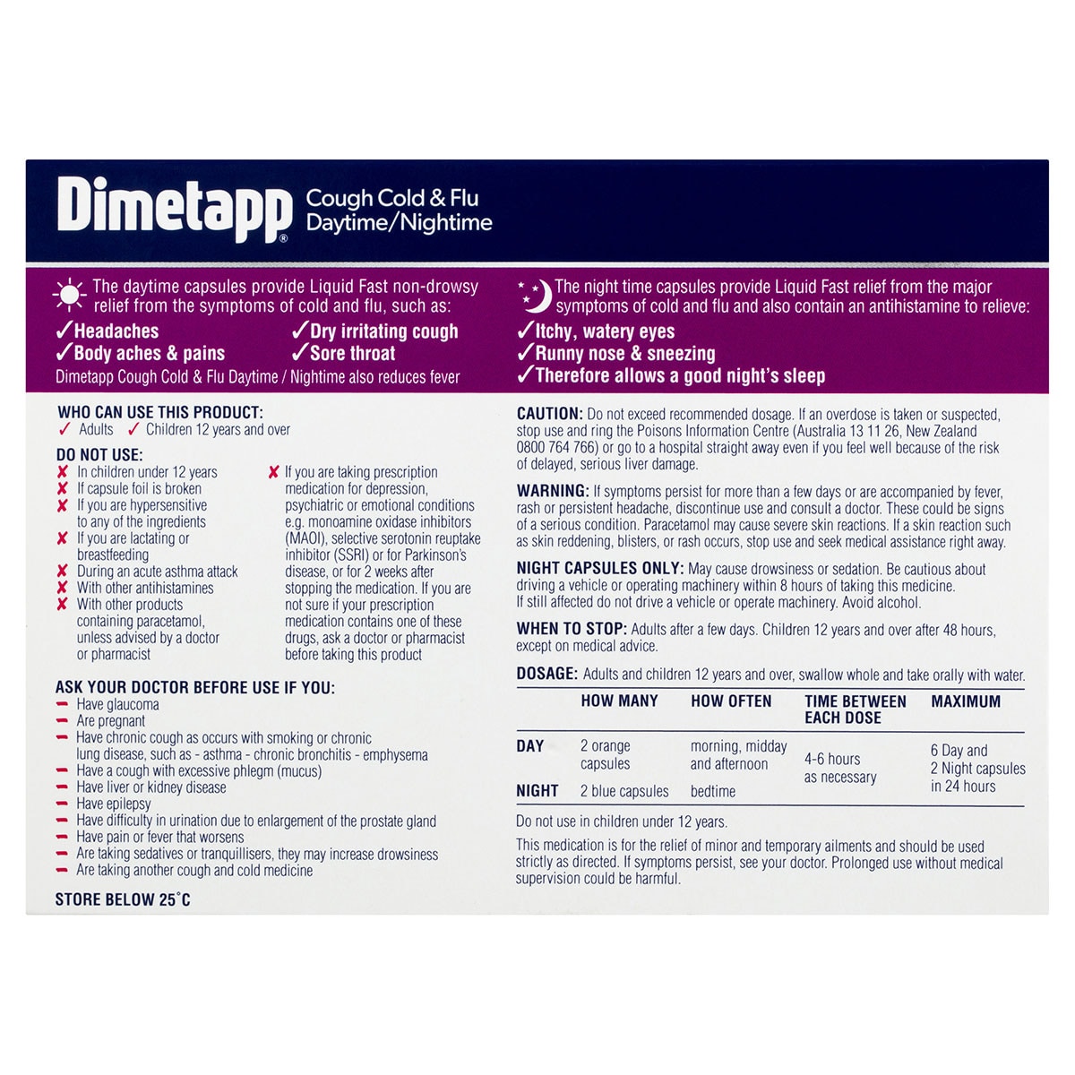 Dimetapp Cough, Cold & Flu Daytime/Nightime 48 Liquid Caps