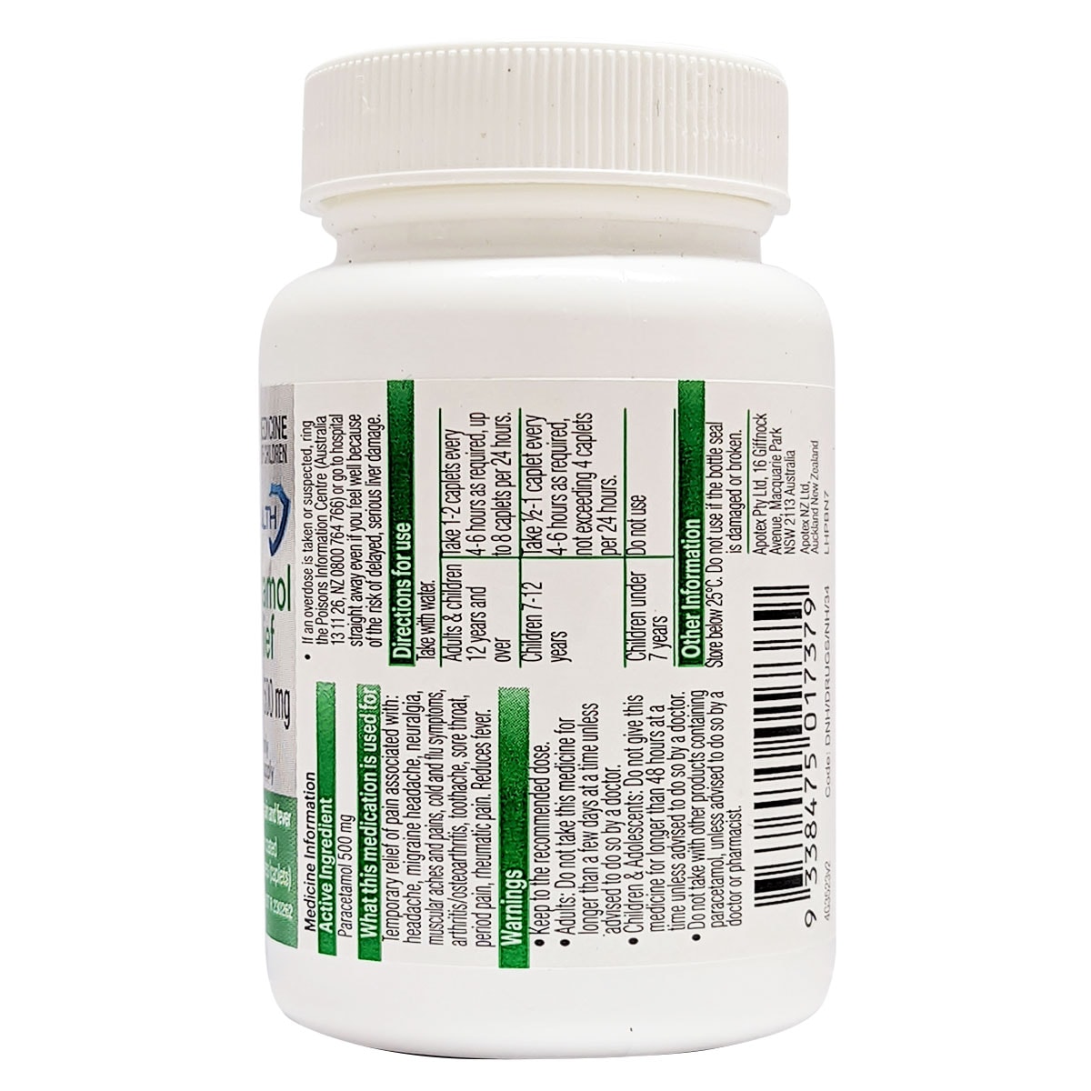 APOHEALTH Paracetamol Pain Relief 500mg 100 Tablets Bottle