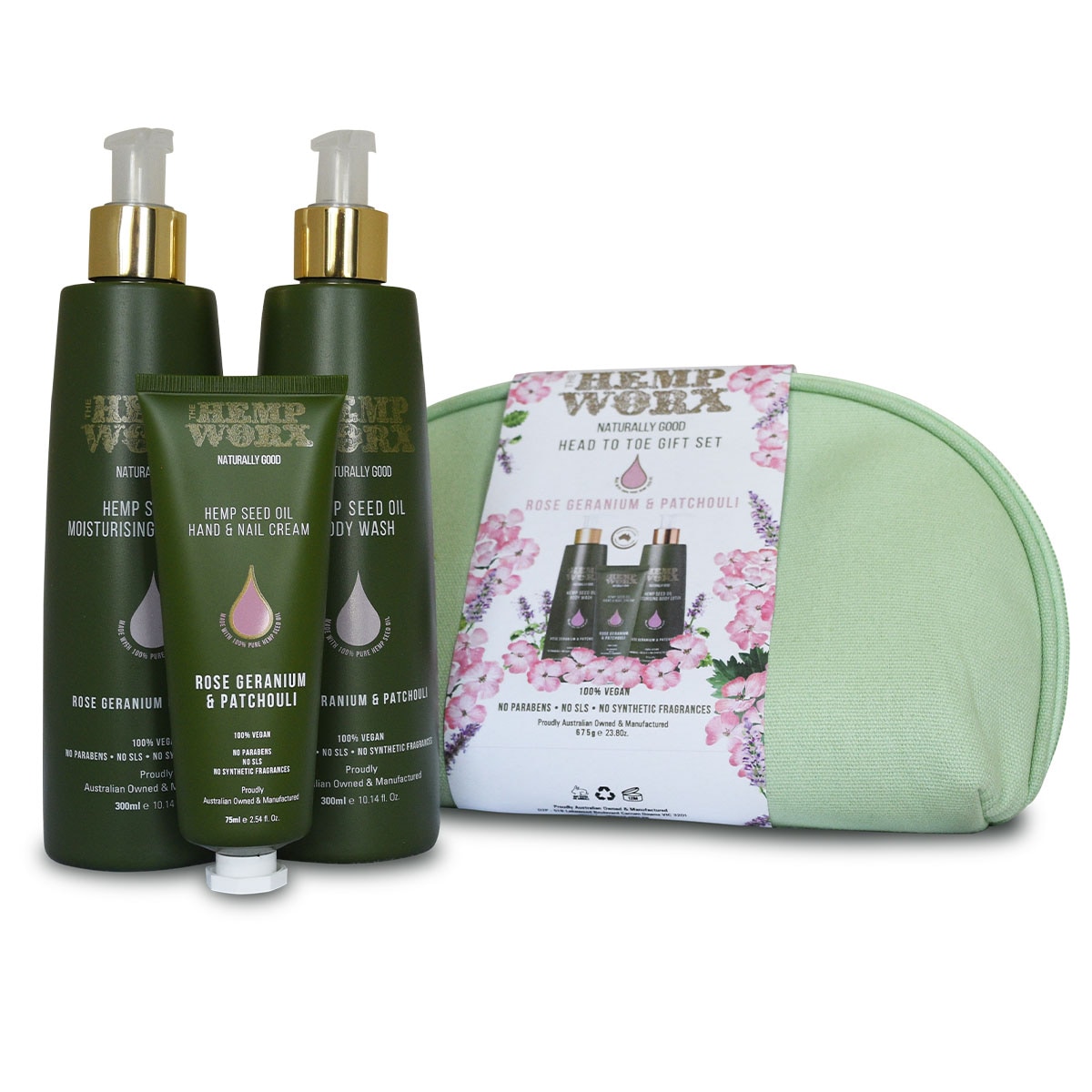 Hemp Worx Head To Toe Rose Geranium And Patchouli Gift Set | Healthylife