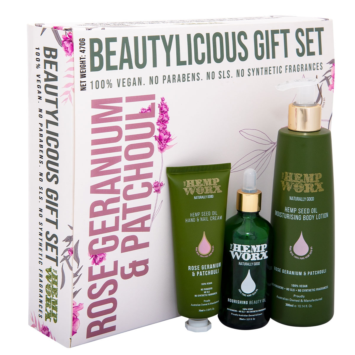 Hemp Worx Beautylicious Rose Geranium & Patchouli Gift Set