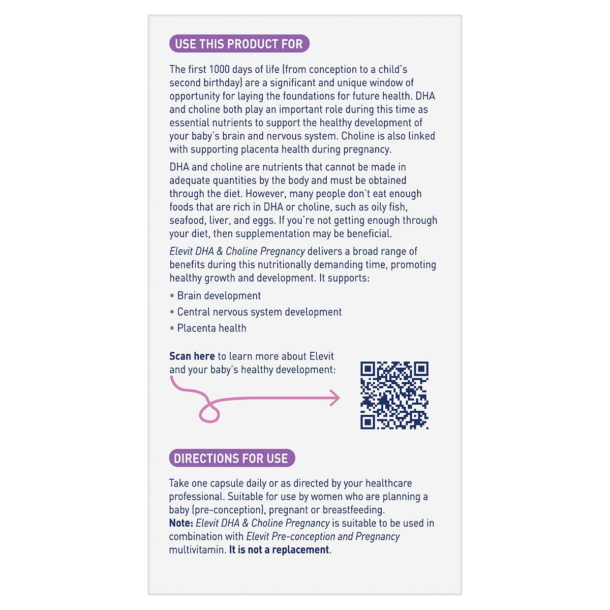 Elevit DHA + Choline for Pregnancy 60 Capsules