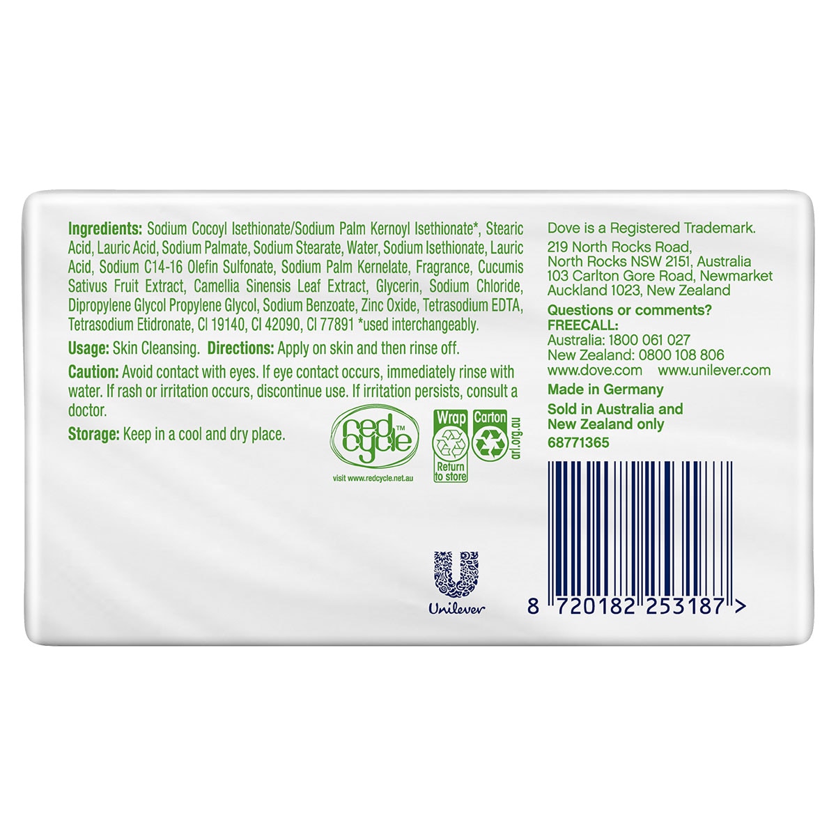 Dove Cucumber & Green Tea Beauty Cream Bar 90g x 4 Bars