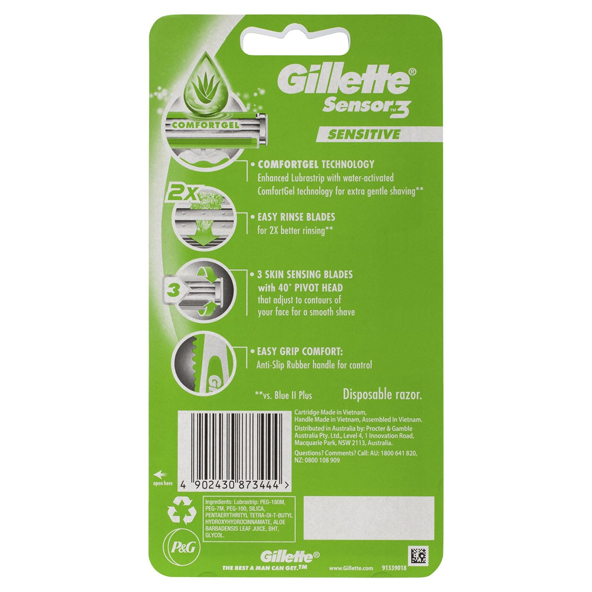 Gillette Sensor 3 Sensitive Disposable Razors 4 Pack | Healthylife