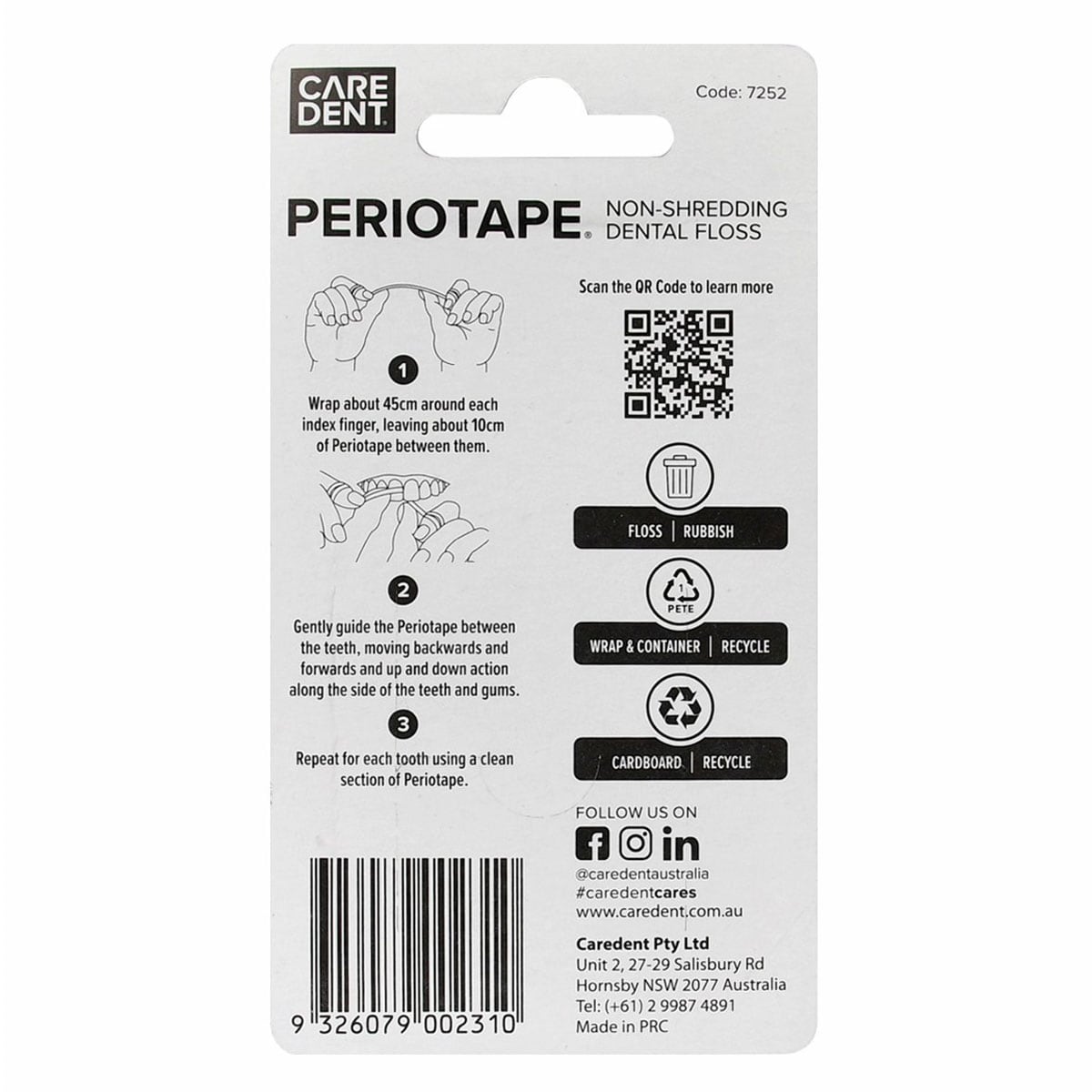 CareDent PerioTape Non-Shredding Flossing Tape 50m