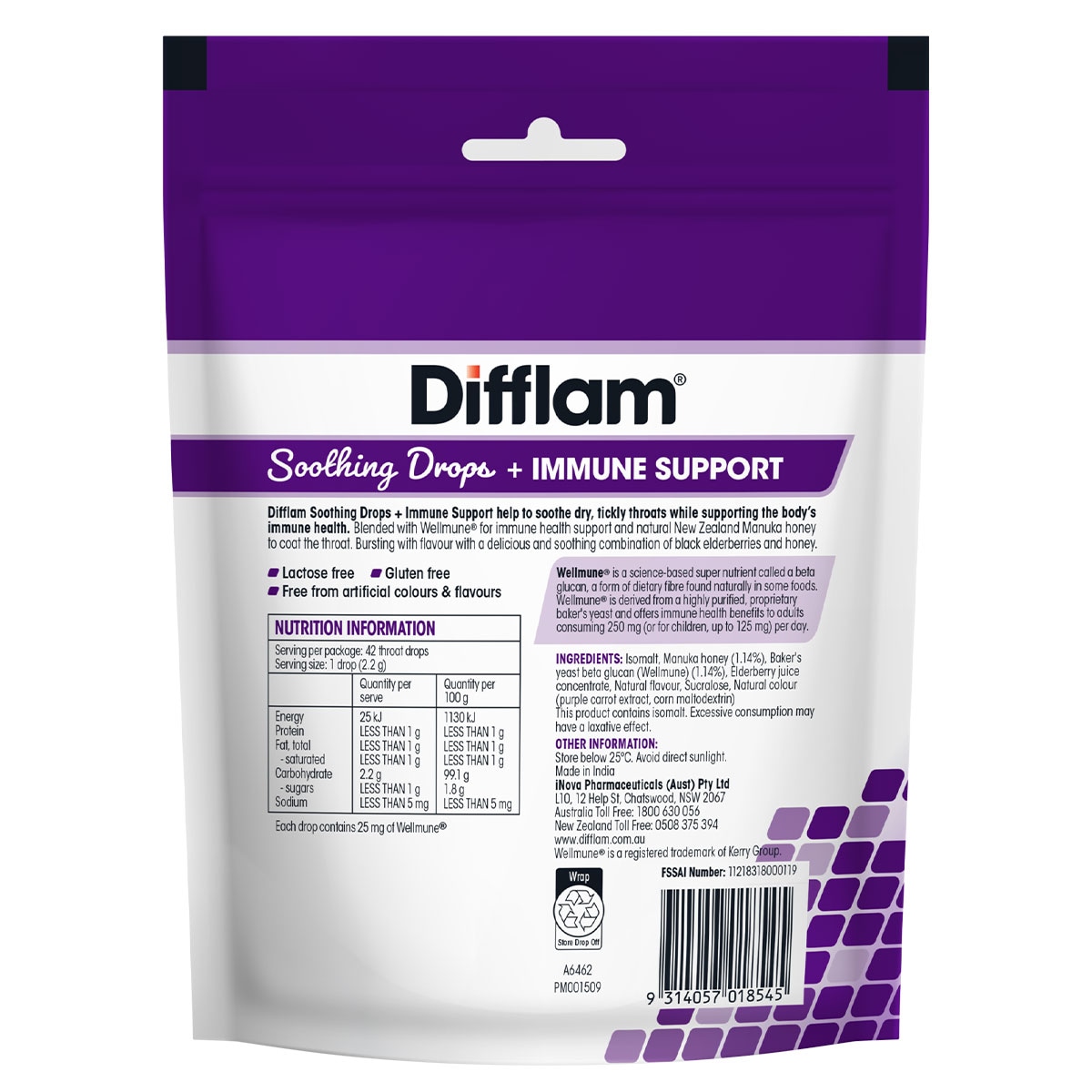 Difflam Soothing Drops + Immune Support Black Elderberry 42 Pack