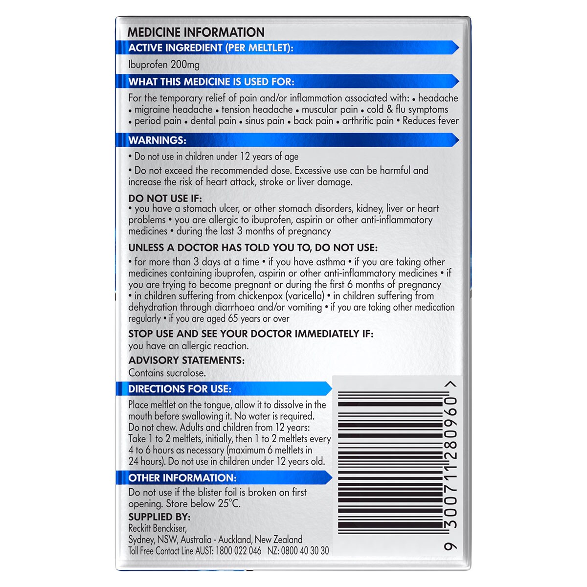 Nurofen Meltlets Pain Relief Citrus (12 Tablets)