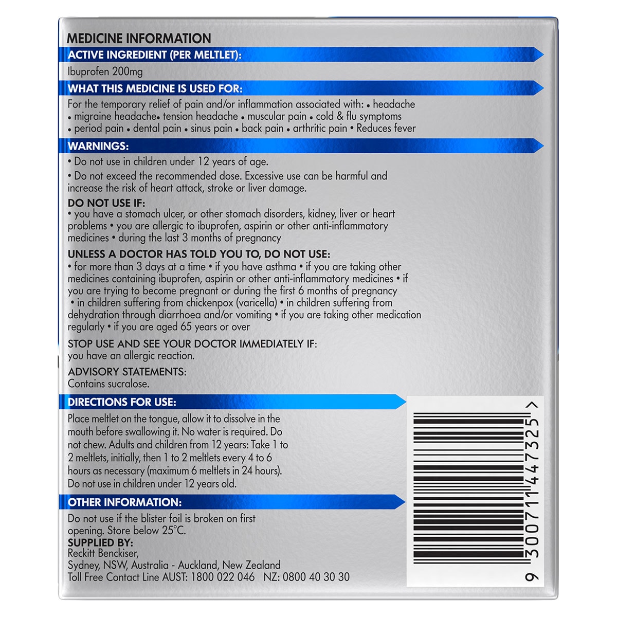 Nurofen Meltlets Pain Relief Citrus (96 Tablets)