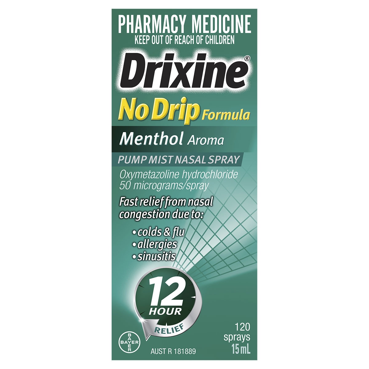 Drixine No Drip Nasal Spray Menthol 12 Hour Relief 15ml | Healthylife