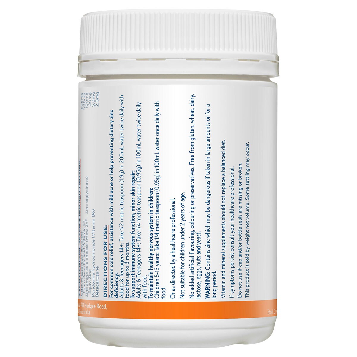 Ethical Nutrients Mega Zinc 40mg with Vitamin C Orange 190g Powder