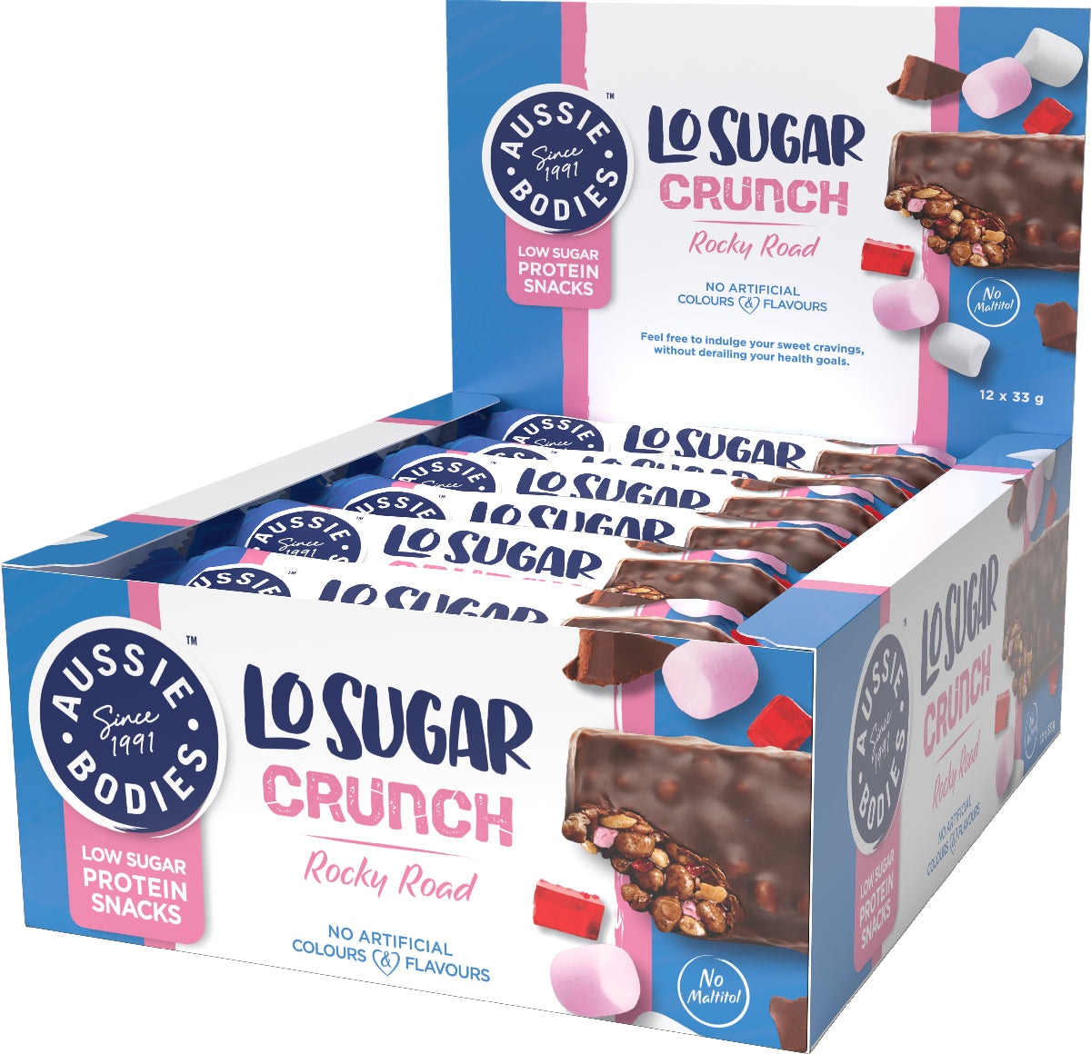 Aussie Bodies Low Sugar Crunch Rocky Road 12 x 33g | Healthylife