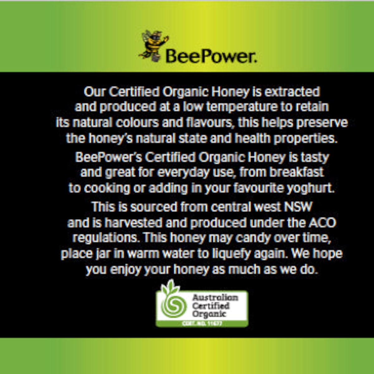 BeePower Organic Raw Honey 1kg