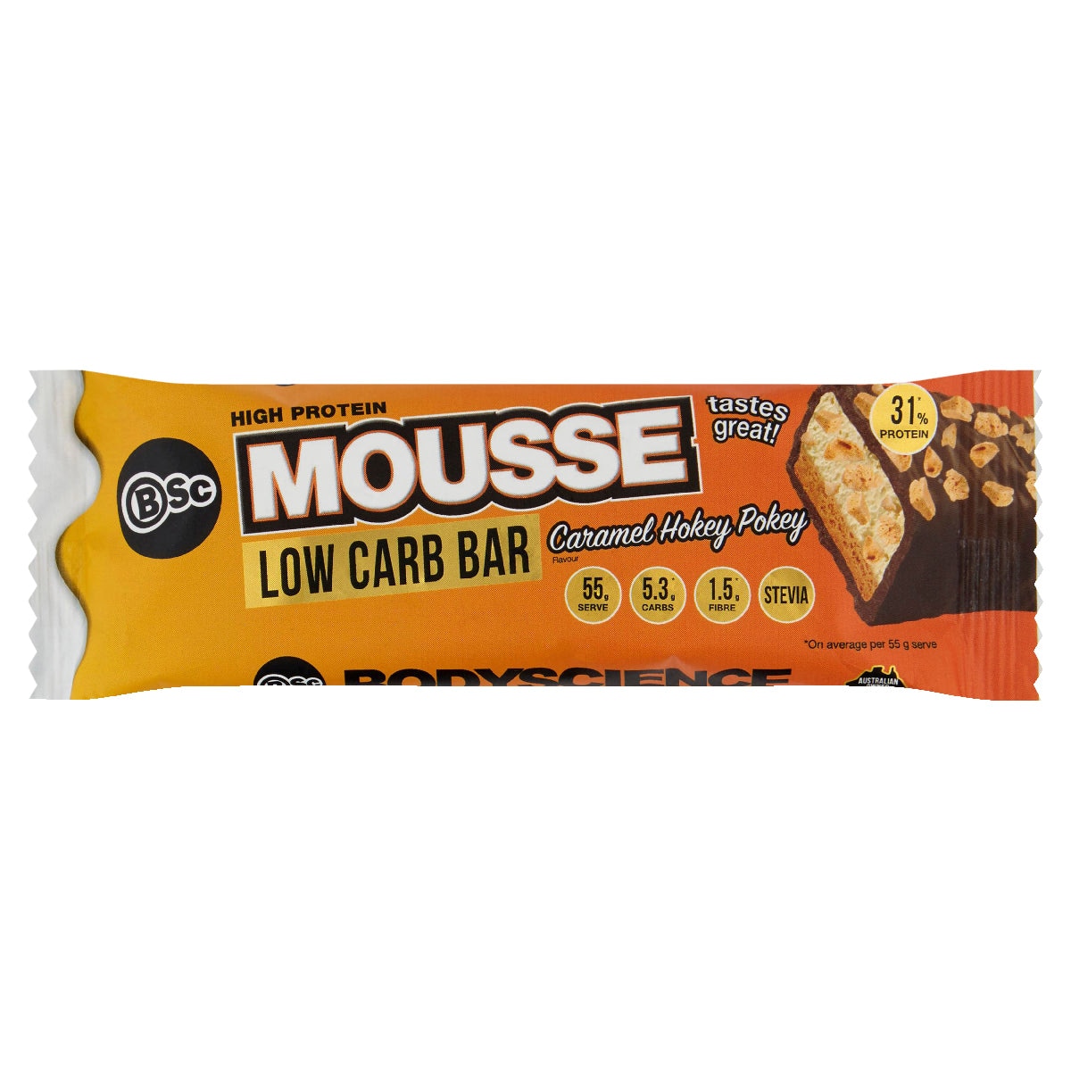 BSc Body Science High Protein Low Carb Mousse Bar Caramel Hokey Pokey ...