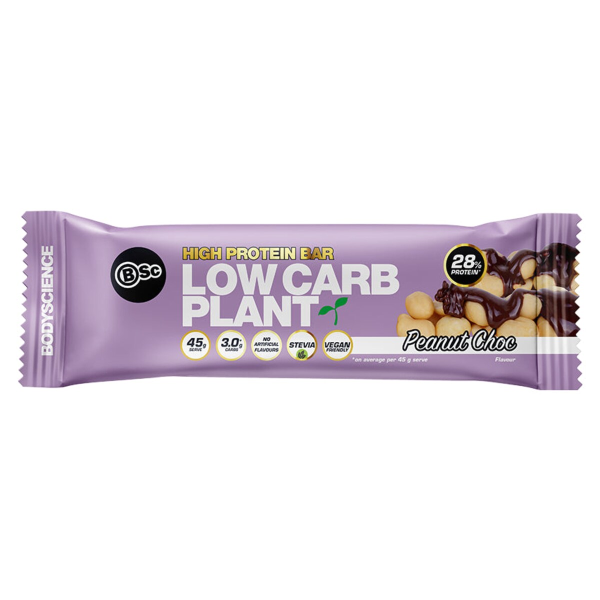 BSc Body Science High Protein Low Carb Plant Bar Peanut Choc 12 x 45g