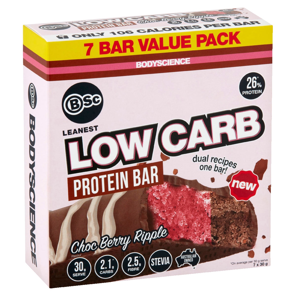 Bsc Body Science Leanest Low Carb Protein Bar Choc Berry Ripple 7 X 30G ...