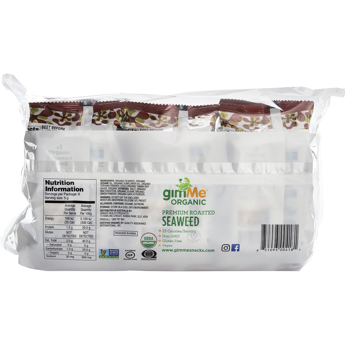 Gimme Organic Roasted Seaweed Snack Teriyaki 6 X 5G