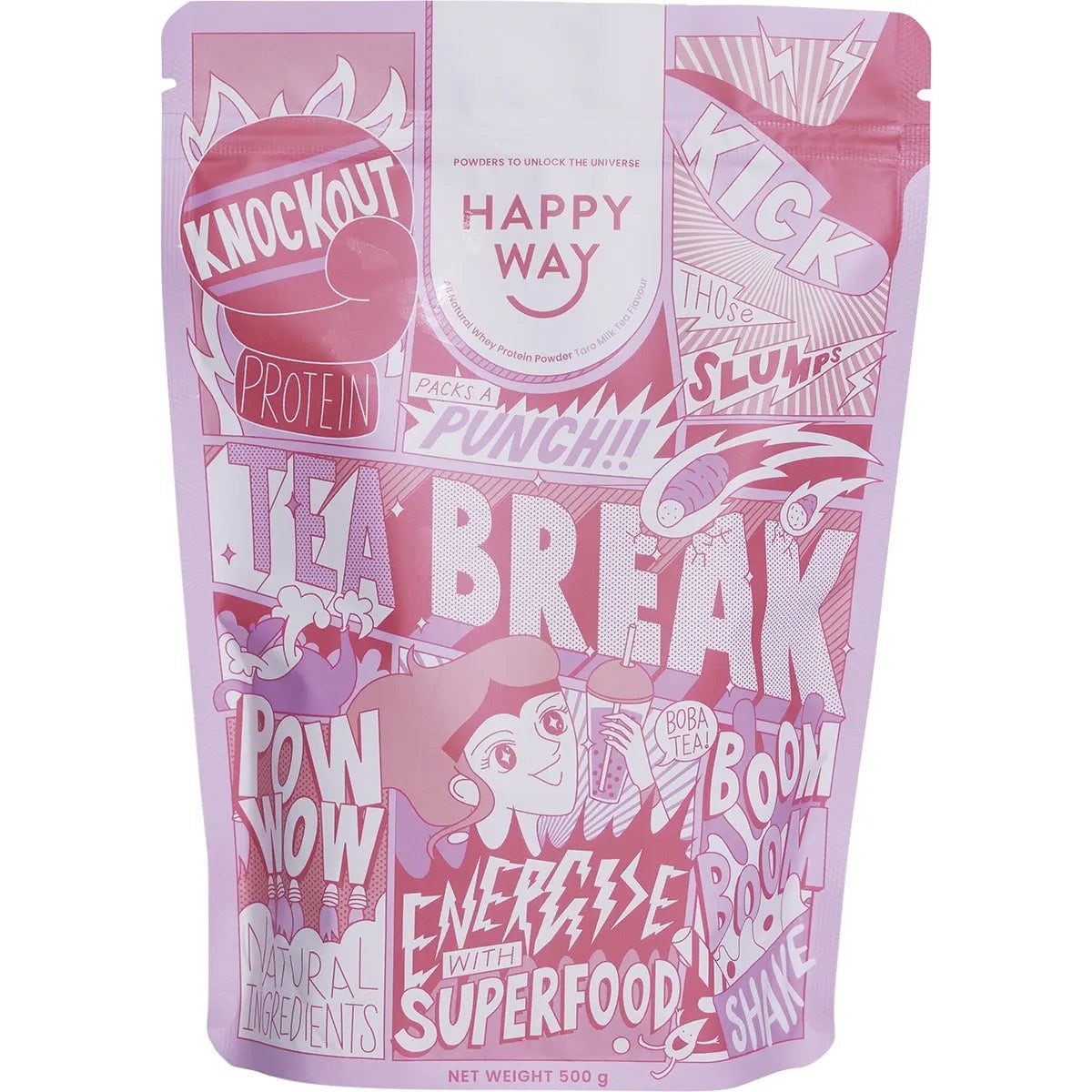 Happy Way Whey Protein Powder Taro Milk Boba Tea 500g | Healthylife