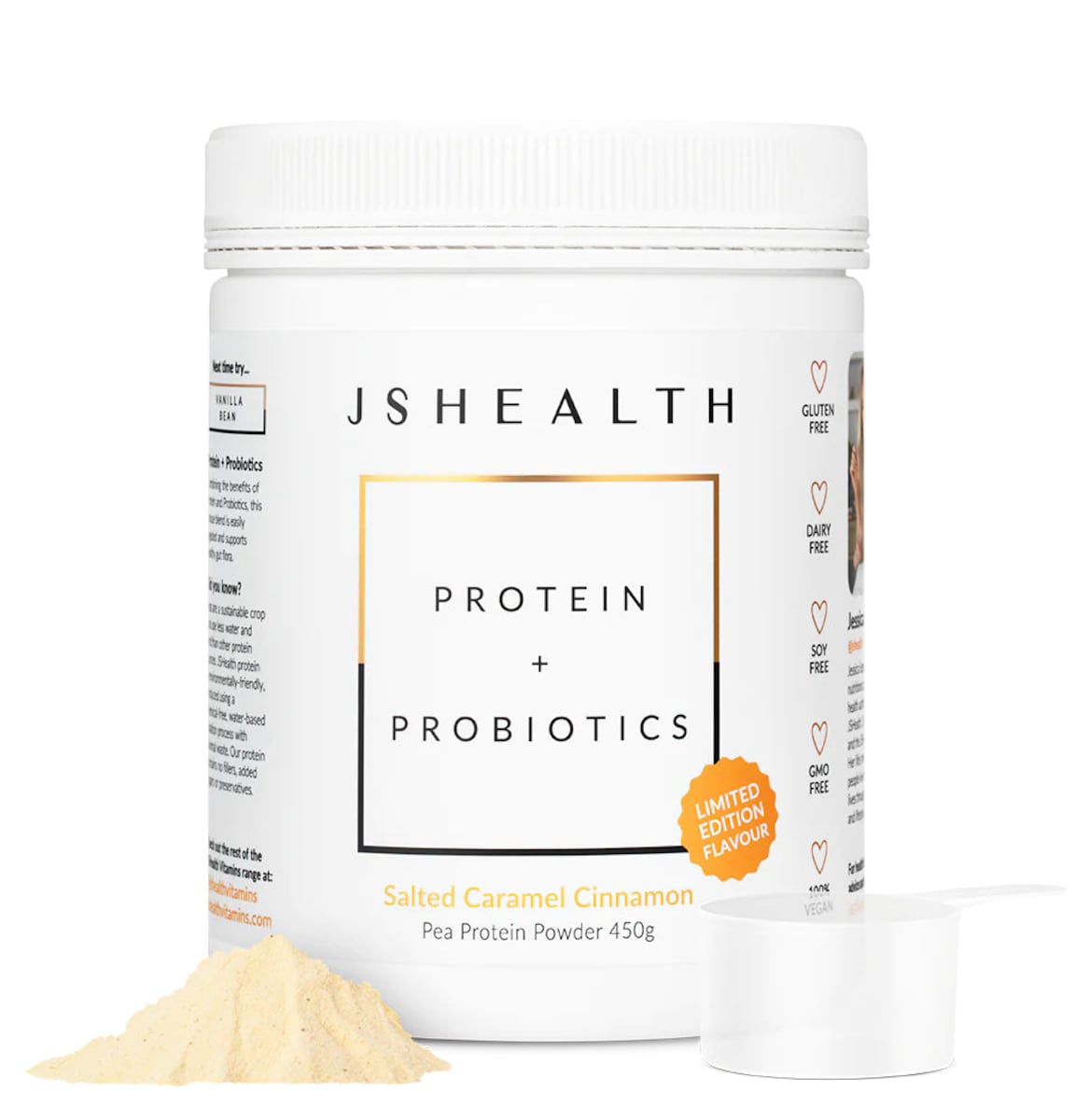 JSHealth Protein + Probiotics Salted Caramel Cinnamon 450g | Healthylife