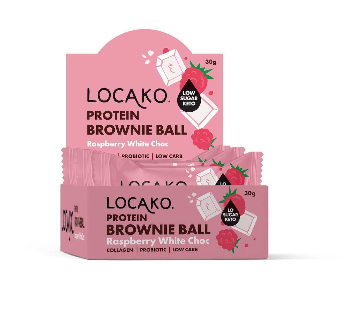 Locako Protein Brownie Balls Raspberry White Choc 10 x 30g