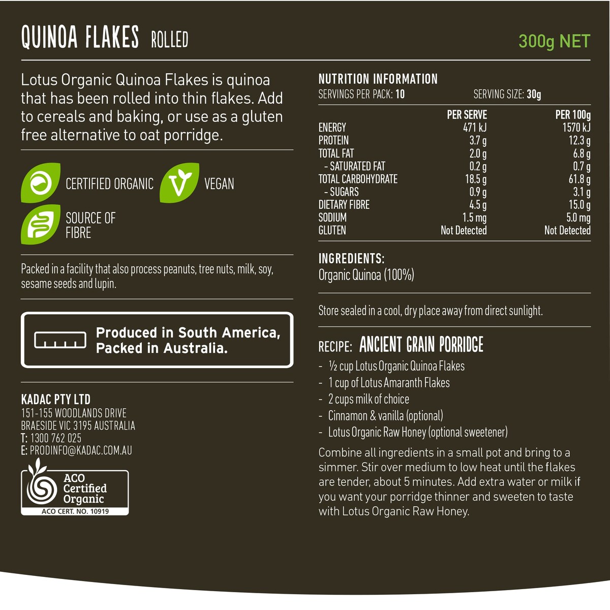 Lotus Organic Quinoa Flakes Rolled 300g