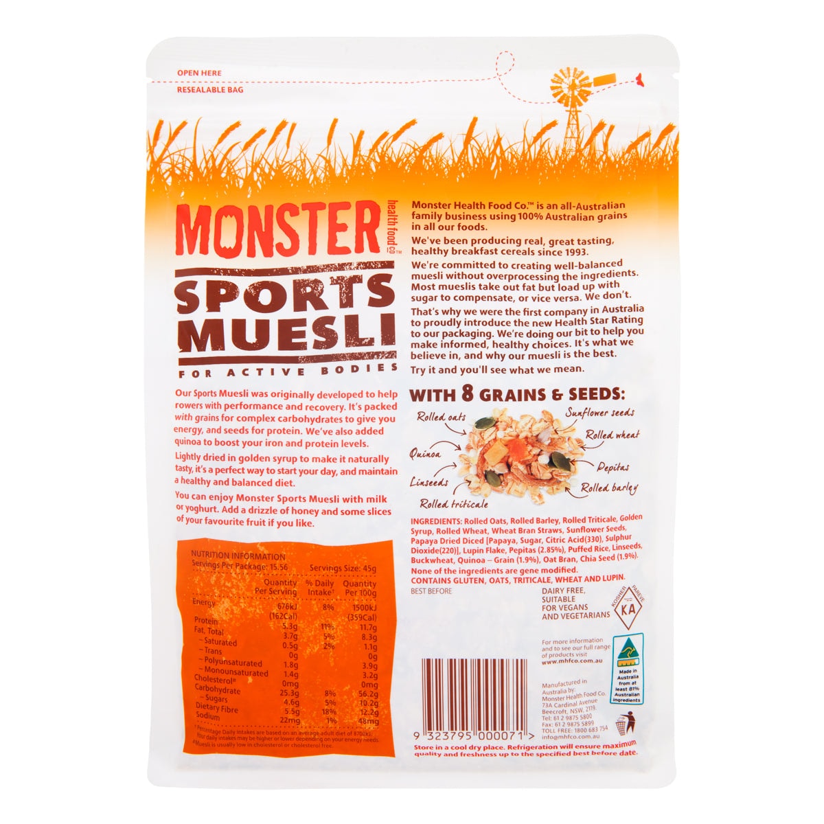 Monster Health Food Co Sports Muesli Chia & Quinoa 700g