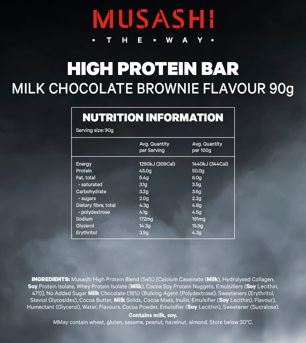 Musashi High Protein Bar Milk Chocolate Brownie 12 x 90g