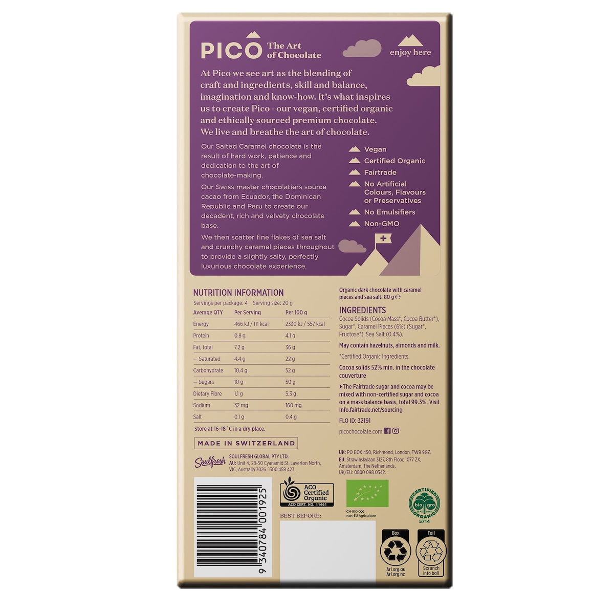 Pico Organic Chocolate Salted Caramel 80g
