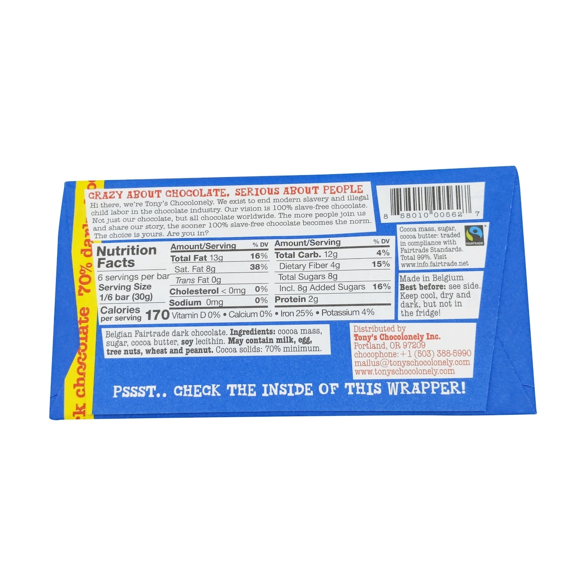 Tony's Chocolonely Dark Chocolate Bar 180g