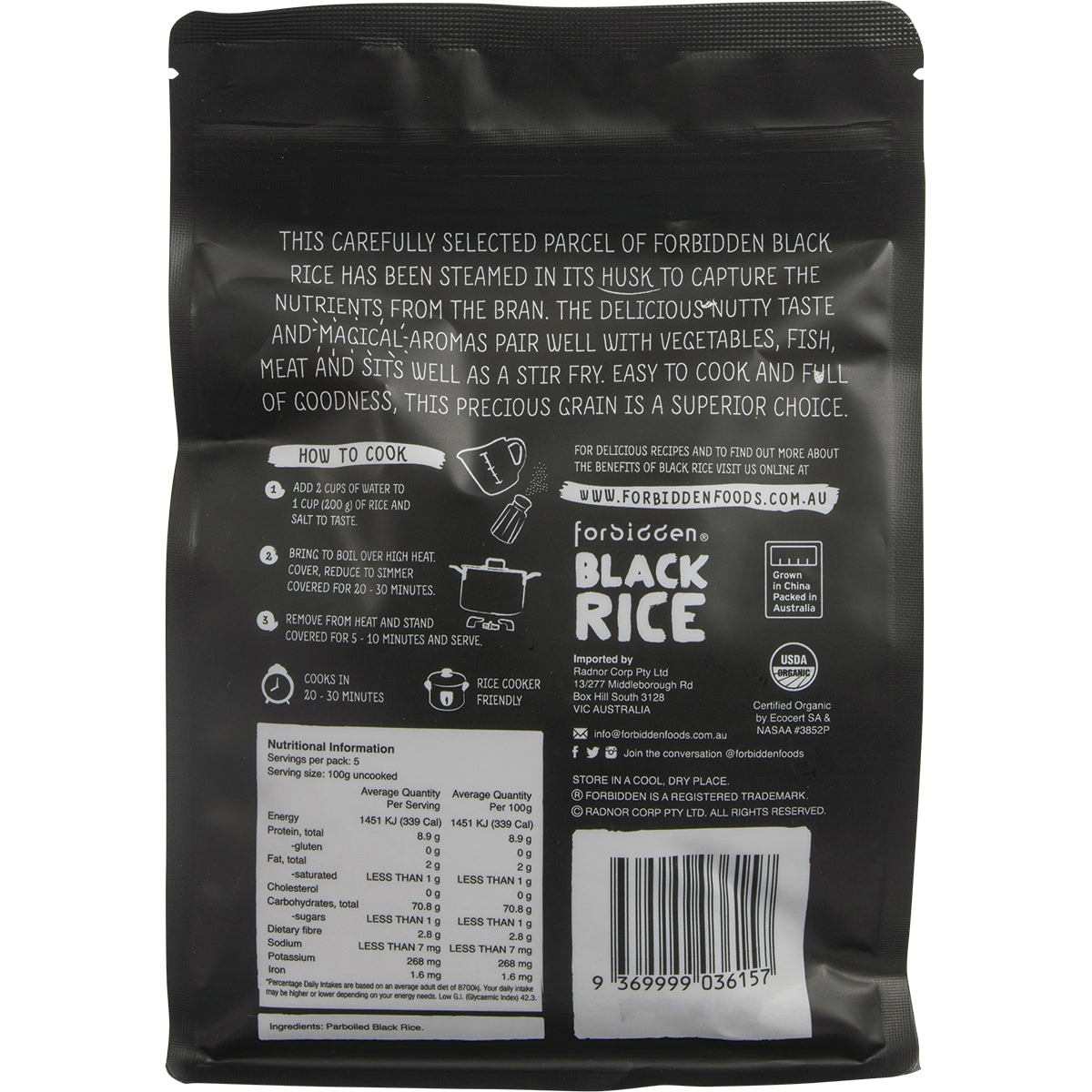 Forbidden Black Rice 98% Fat Free Low G.I. 500g