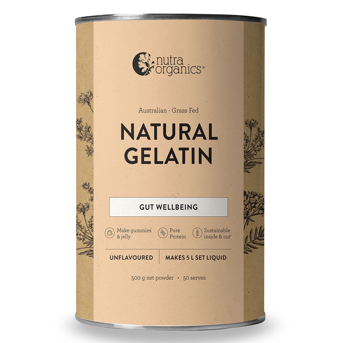 Nutra Organics Natural Gelatin Powder Unflavoured 500g