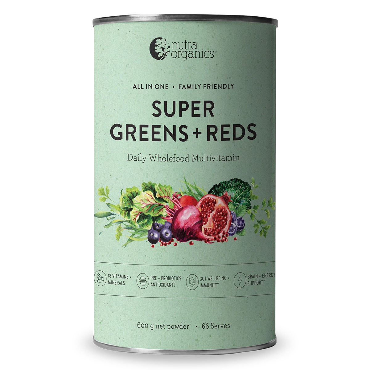 Nutra Organics Super Greens + Reds Powder 600g