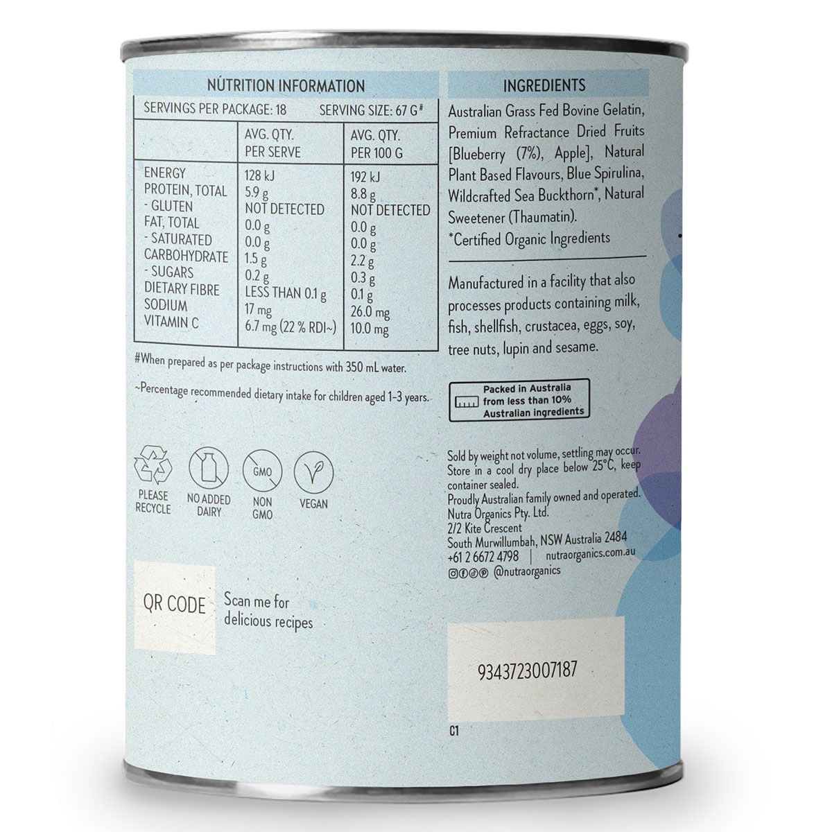 Nutra Organics Gutsy Gummies Blueberry 150g