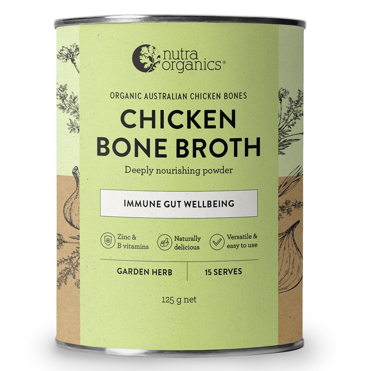 Nutra Organics Chicken Bone Broth Garden Herb 125g