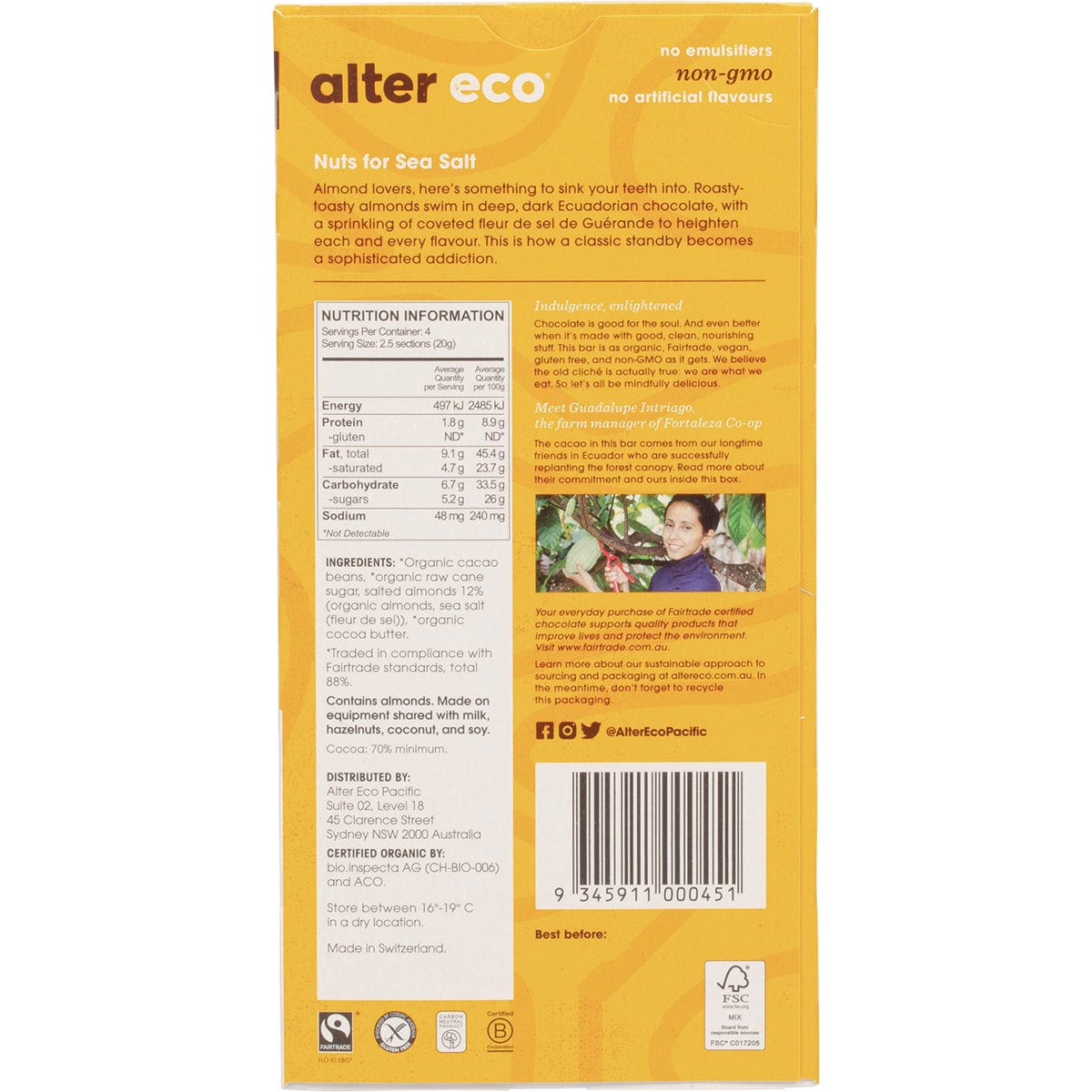 Alter Eco Organic Dark Chocolate Salted Almonds 80G